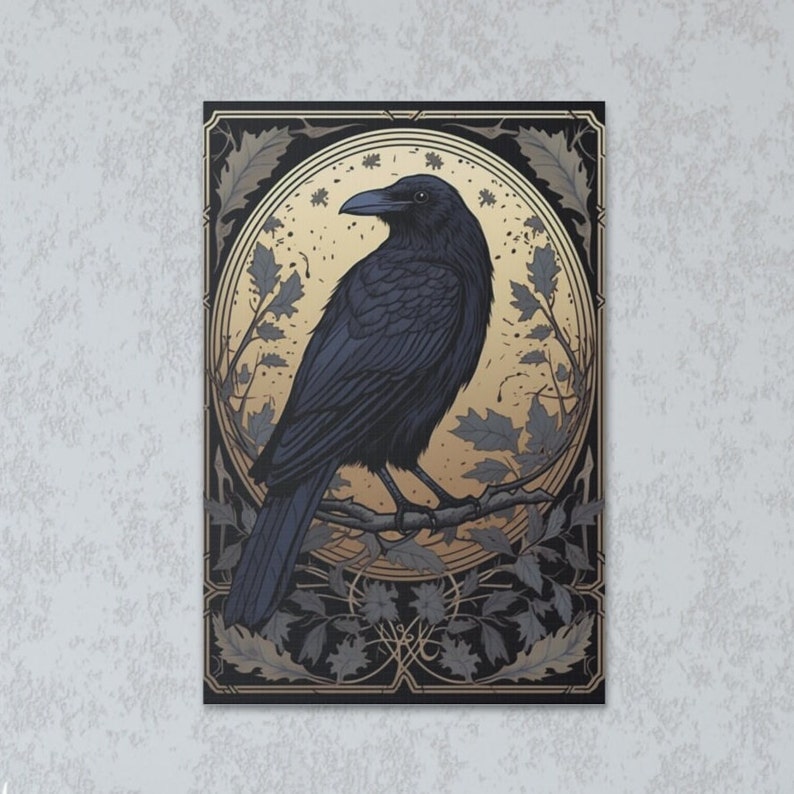 Raven Canvas Art Print, Gothic Raven on the Background of the Moon ...