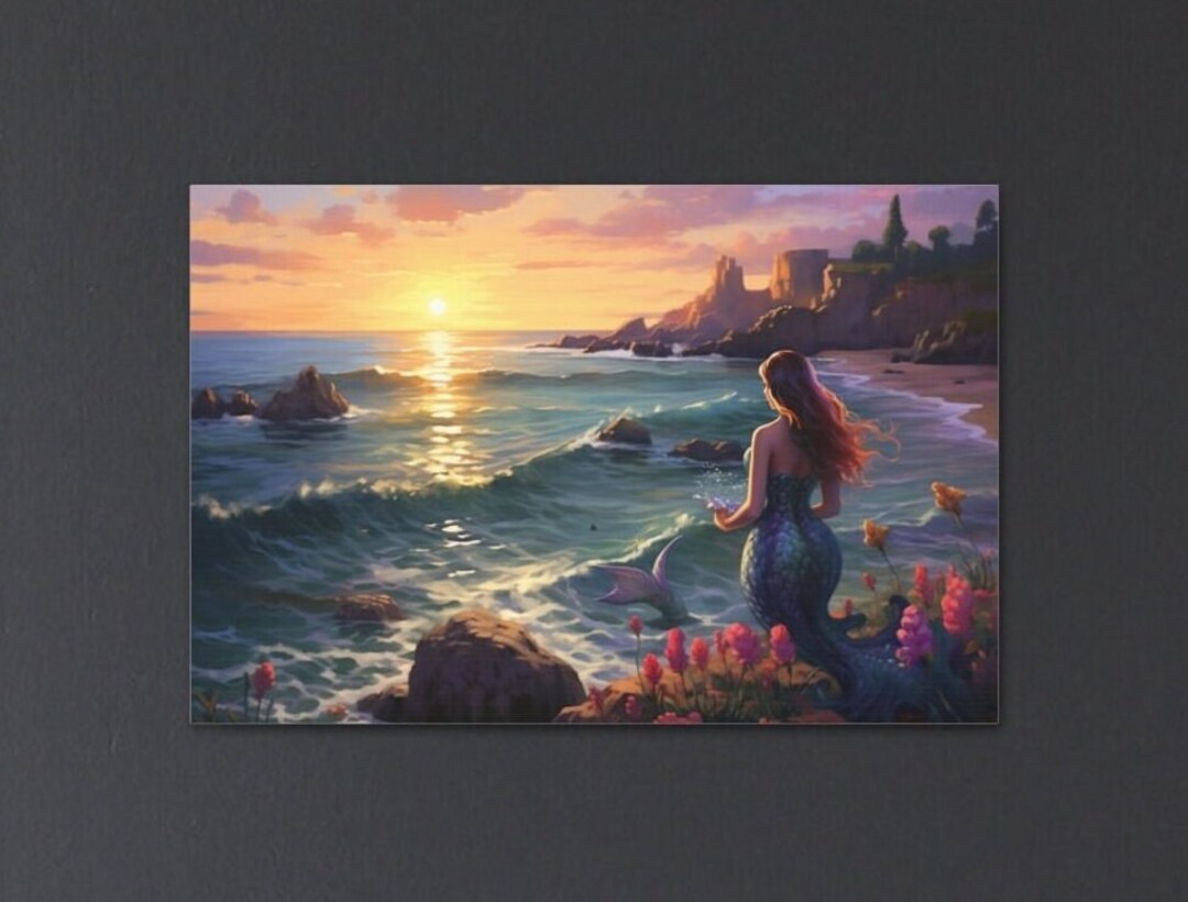 Mermaid on Shore Canvas Art Print Seashore Mermaid Canvas - Etsy