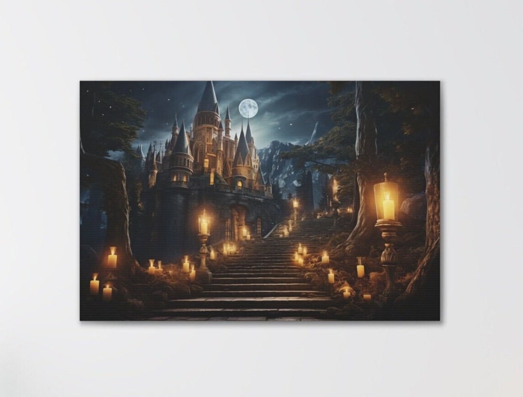 Glowing Night Castle Canvas Art Print, the Castle in Candlelight ...