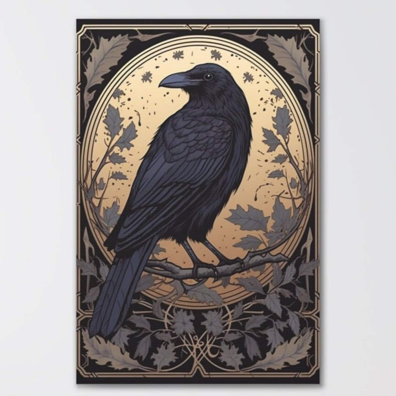 Raven Canvas Art Print, Gothic Raven on the Background of the Moon ...