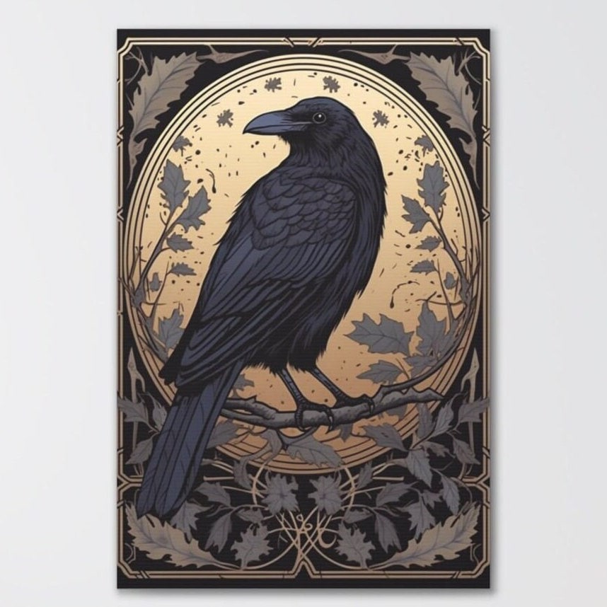Raven Canvas Art Print, Gothic Raven on the Background of the Moon ...