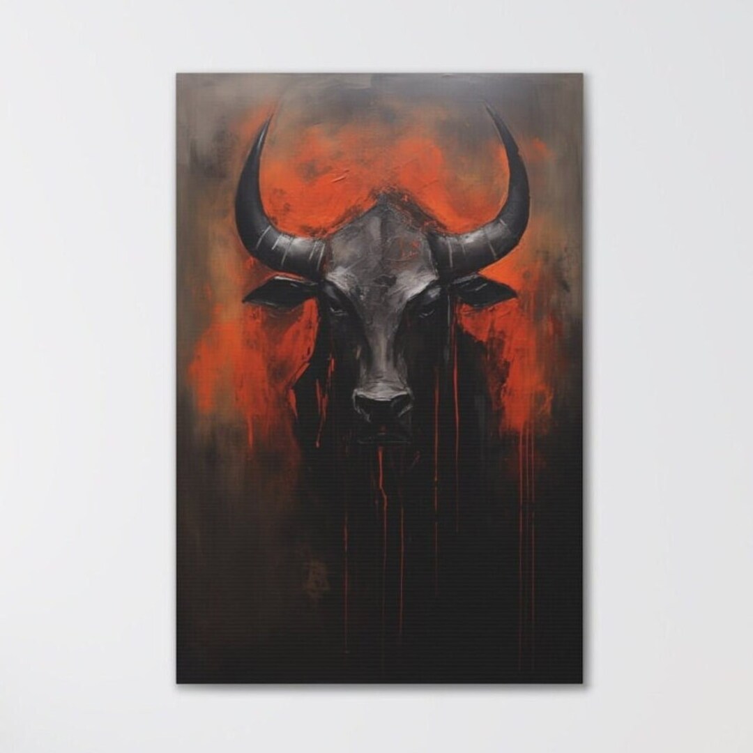 Bull Painting on Canvas Black Bull Canvas Wall Art Animal - Etsy