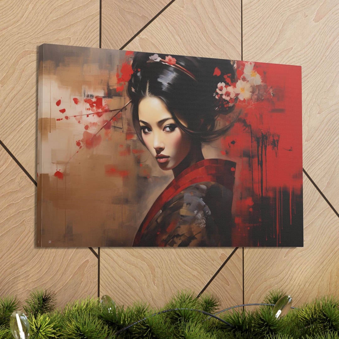 Geisha Canvas Art Print: Japanese Kimono Portrait - Etsy