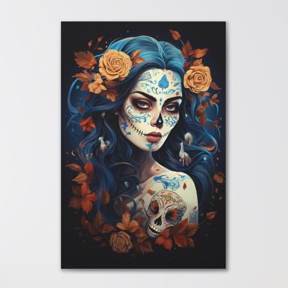 Sugar Skull Woman Canvas Wall Art, Day of the Dead, Canvas Day of the ...