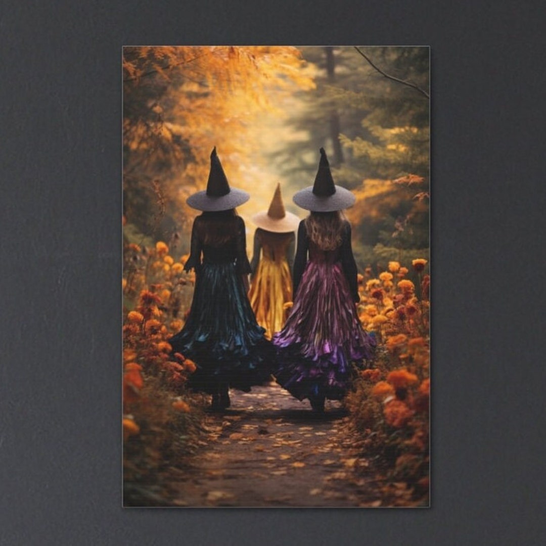 Three Witches in the Autumn Woodland, Mythical Witches Art Print, Pagan ...
