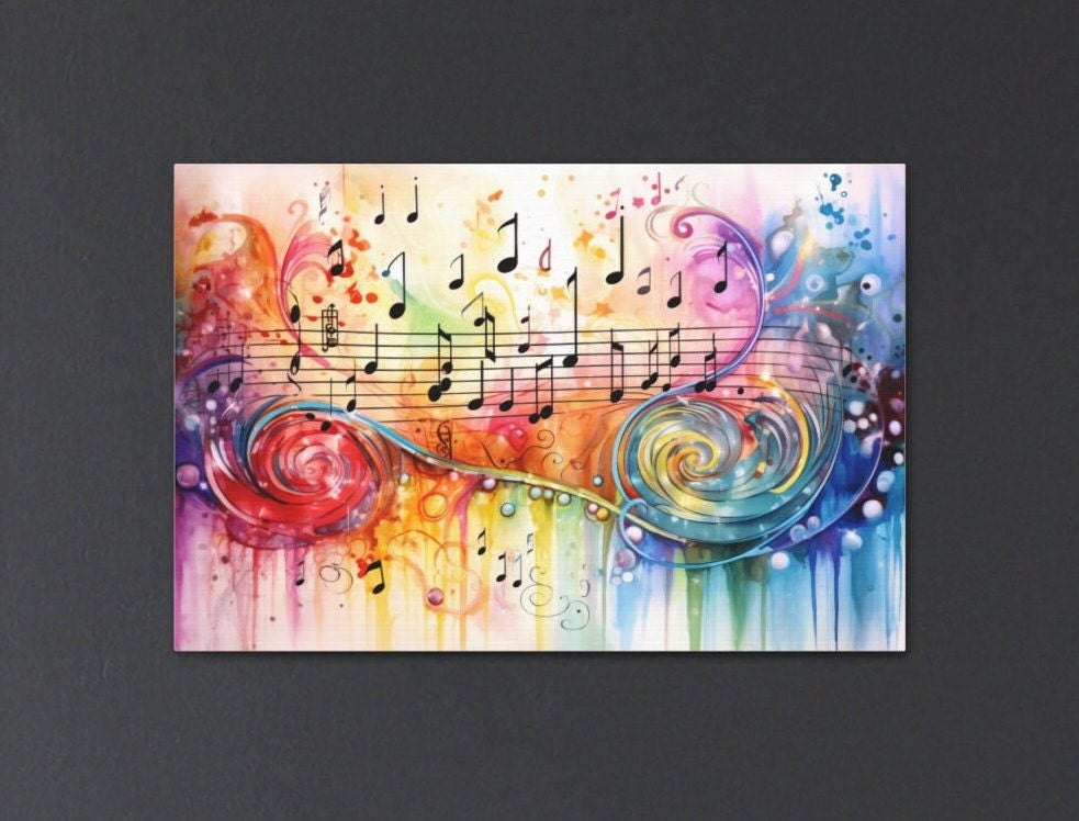 Rainbow Colourful Music Notes Canvas Print, Paint Splashes, Watercolor ...