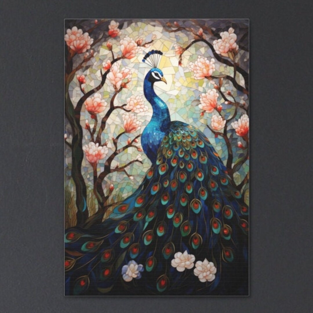 Peacock With Roses Canvas Art Print, Majestic Peacock Painting, Exotic ...