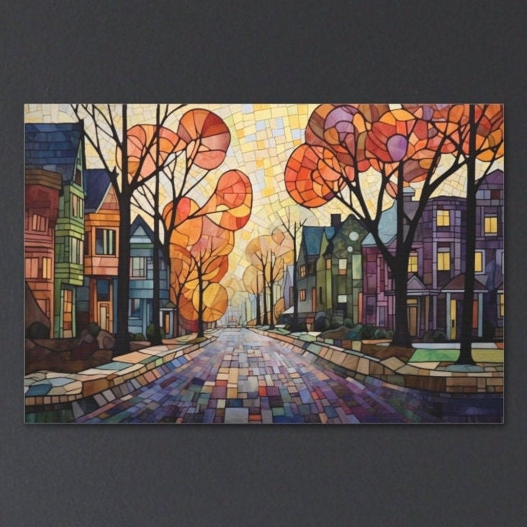 Colorful Urban Street Canvas Print, Vibrant Mosaic Cityscape, Mosaic ...