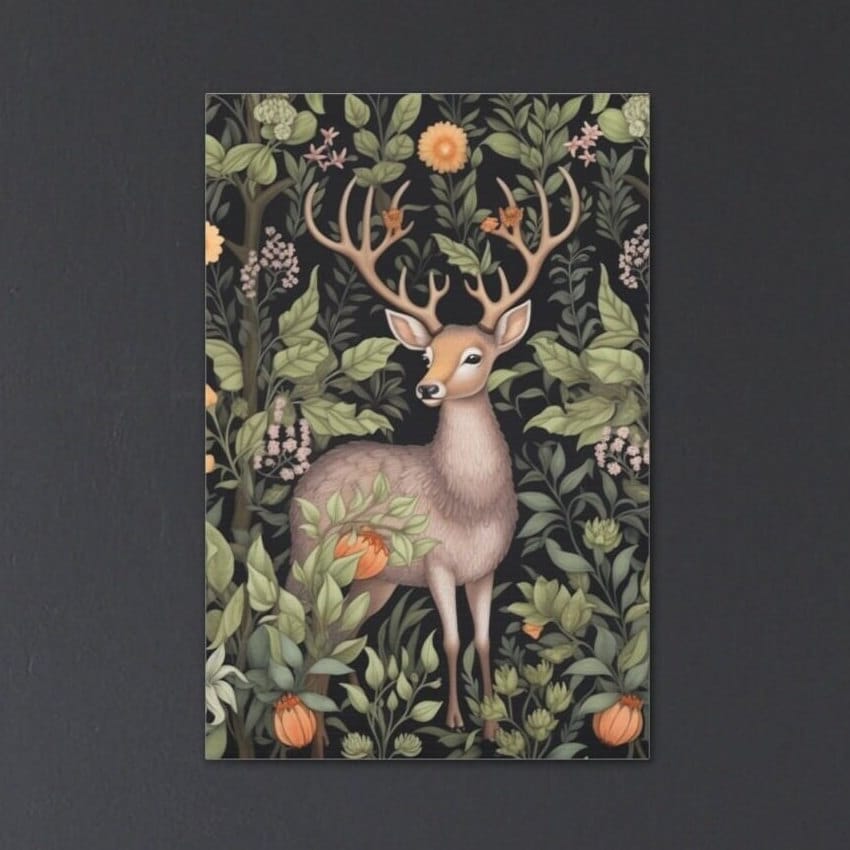 William Morris Inspired Deer Art Print, Whimsical Art, Deer Canvas Art ...