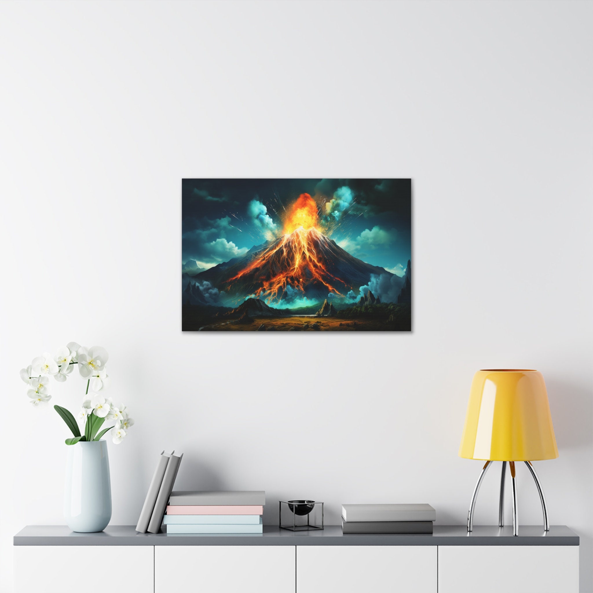 Volcano Erupting With Smoke Canvas Art Print, Volcano Flow, Volcano ...