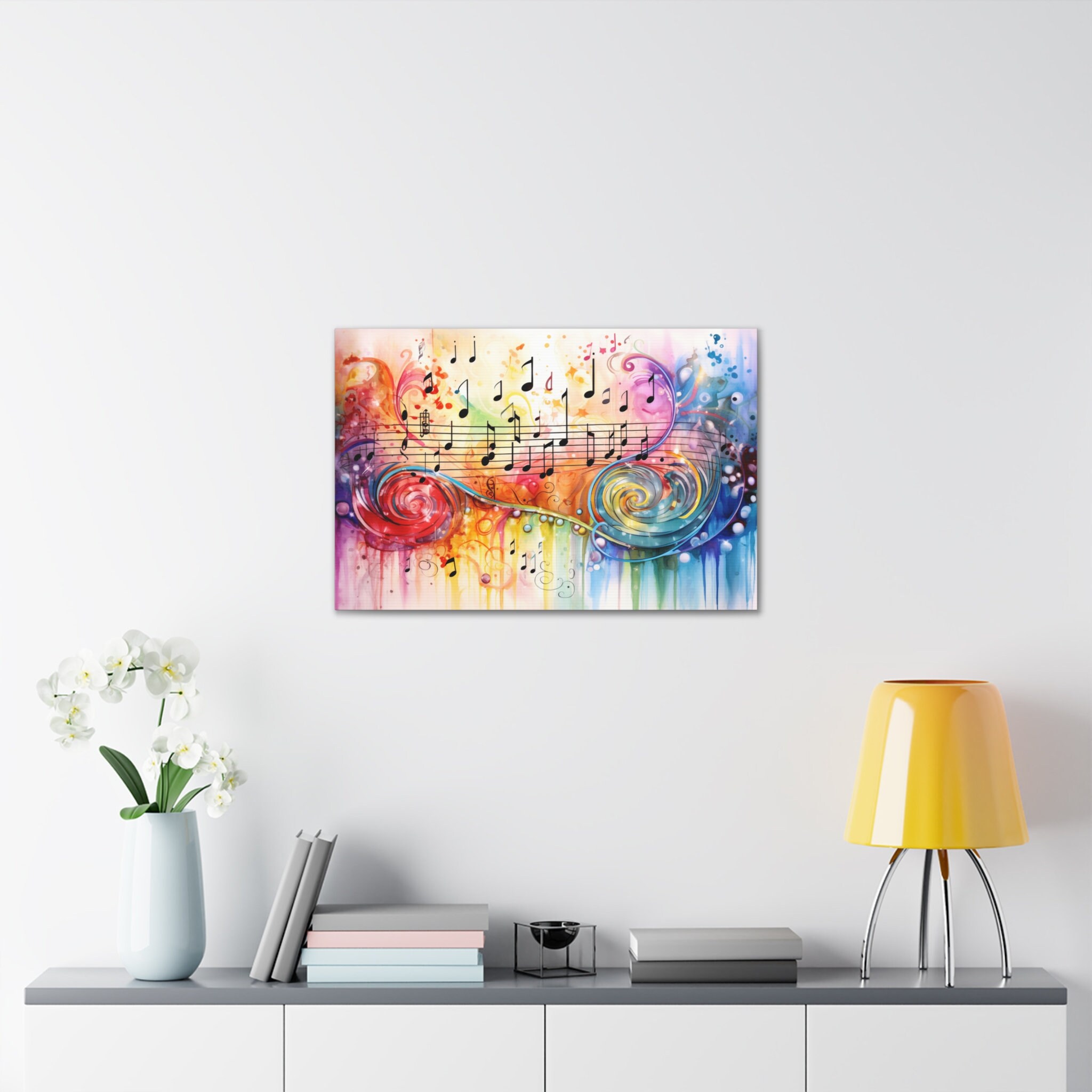Rainbow Colourful Music Notes Canvas Print, Paint Splashes, Watercolor ...