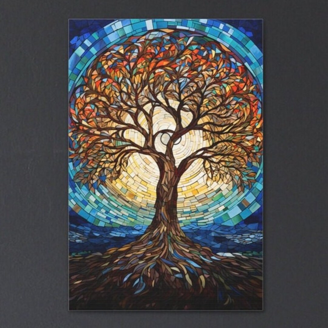 Tree of Life Blue and Brown Colors Canvas Art Print, Vibrant Tree of ...