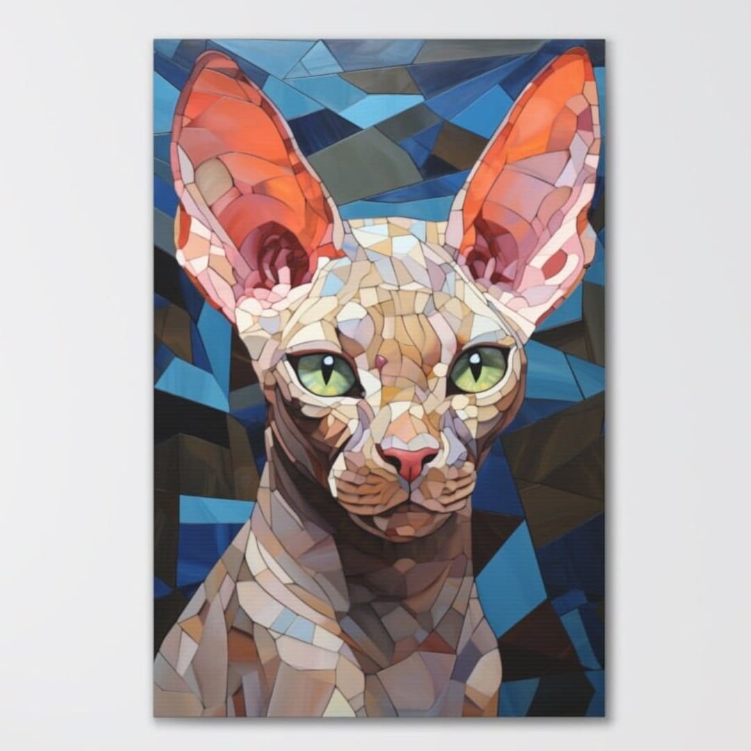 Sphinx Cat Canvas Art Print, Sphynx Lover Gift, Hairless Cat Art ...