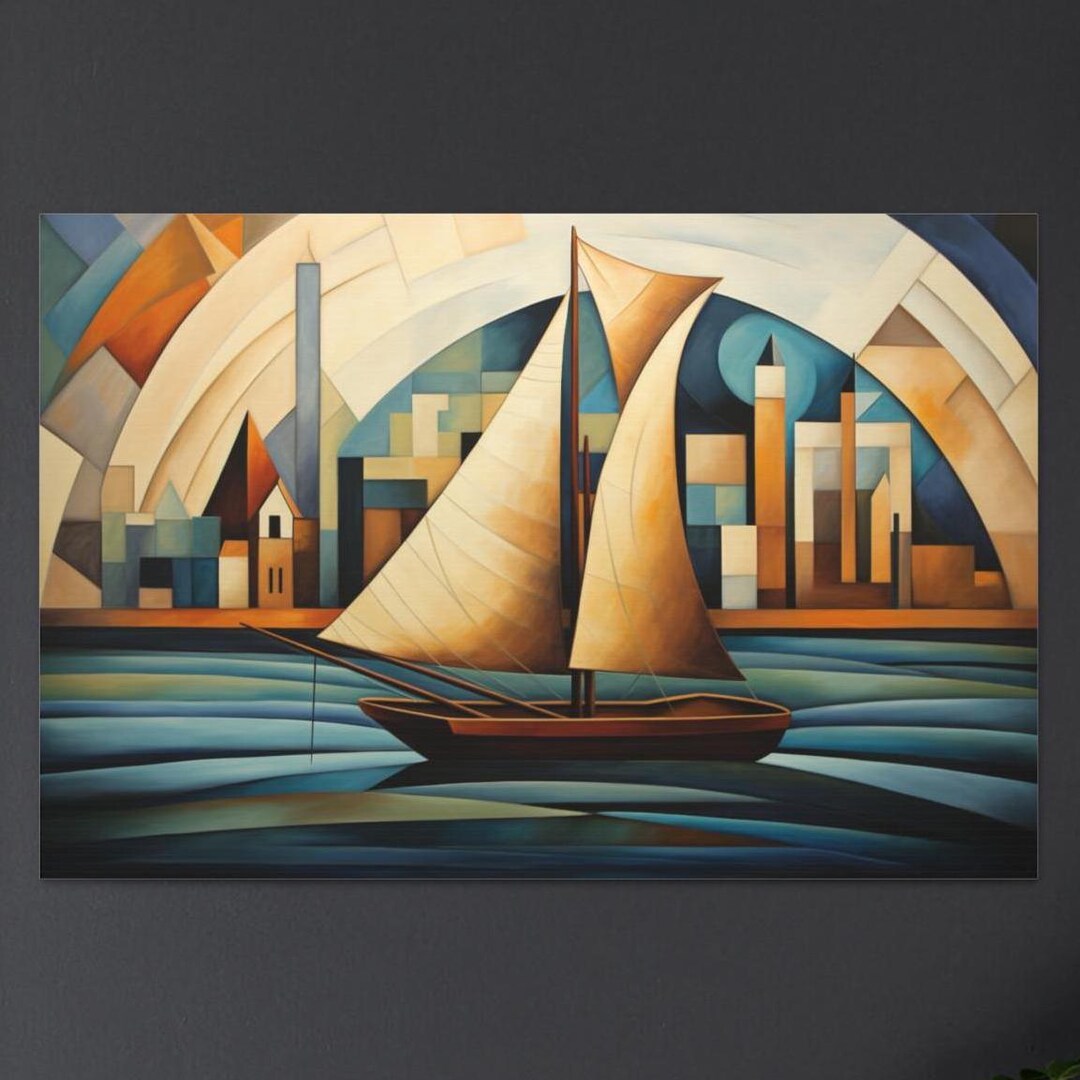Sailboat Wall Art Print, Cubism Style, Colorful Cubist Seascape on ...