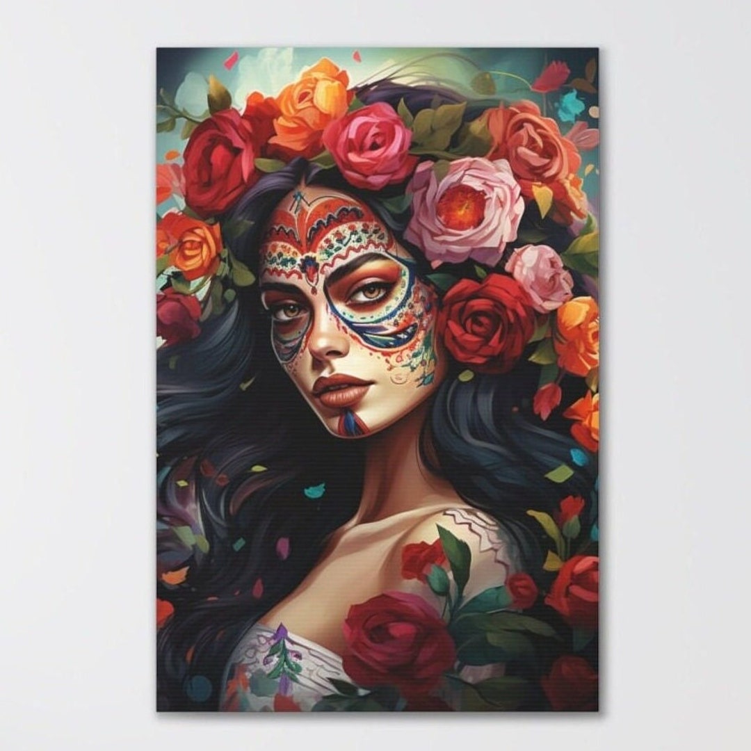 Day of the Dead Canvas Print, Sugar Skull Woman Art Print, Mexican Art ...