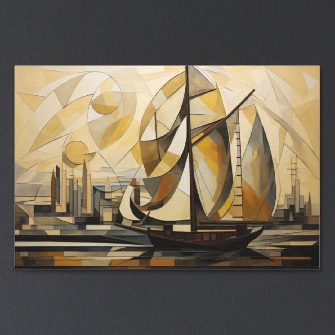 Sailboat in Cubist Style Wall Art Print, Abstract Sailboat in Muted ...