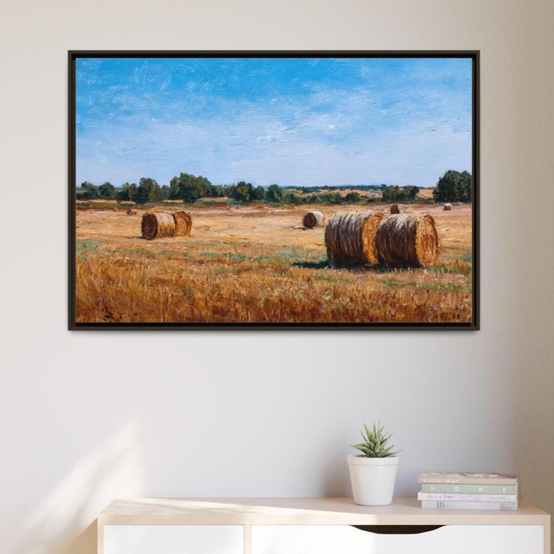 Framed Hayfield Landscape Art Print: Rustic Farmhouse Wall Decor - Etsy
