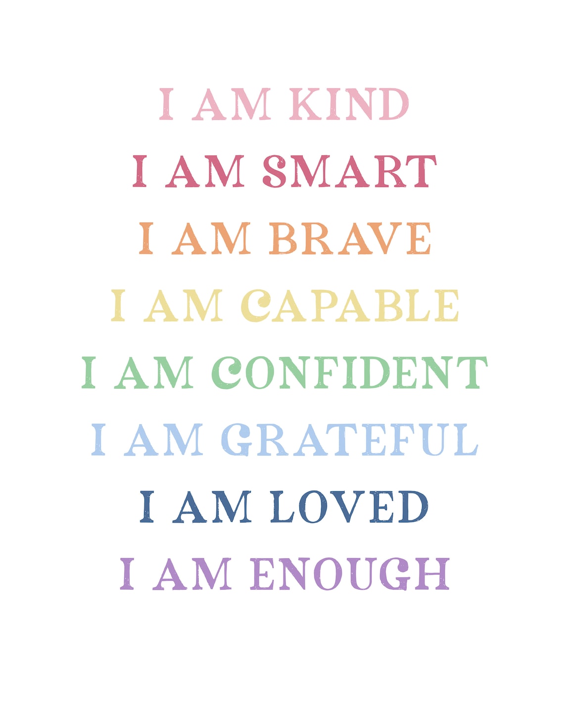 Affirmations for Kids Digital Printable, Rainbow Affirmations Print, I ...