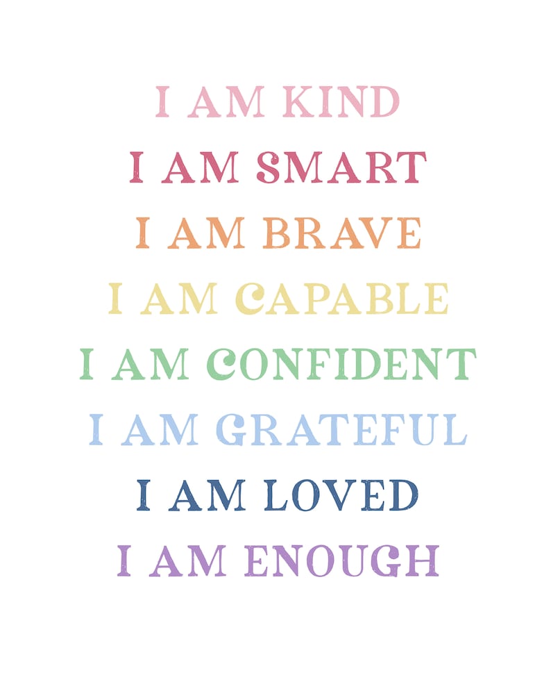 Affirmations for Kids Digital Printable, Rainbow Affirmations Print, I ...