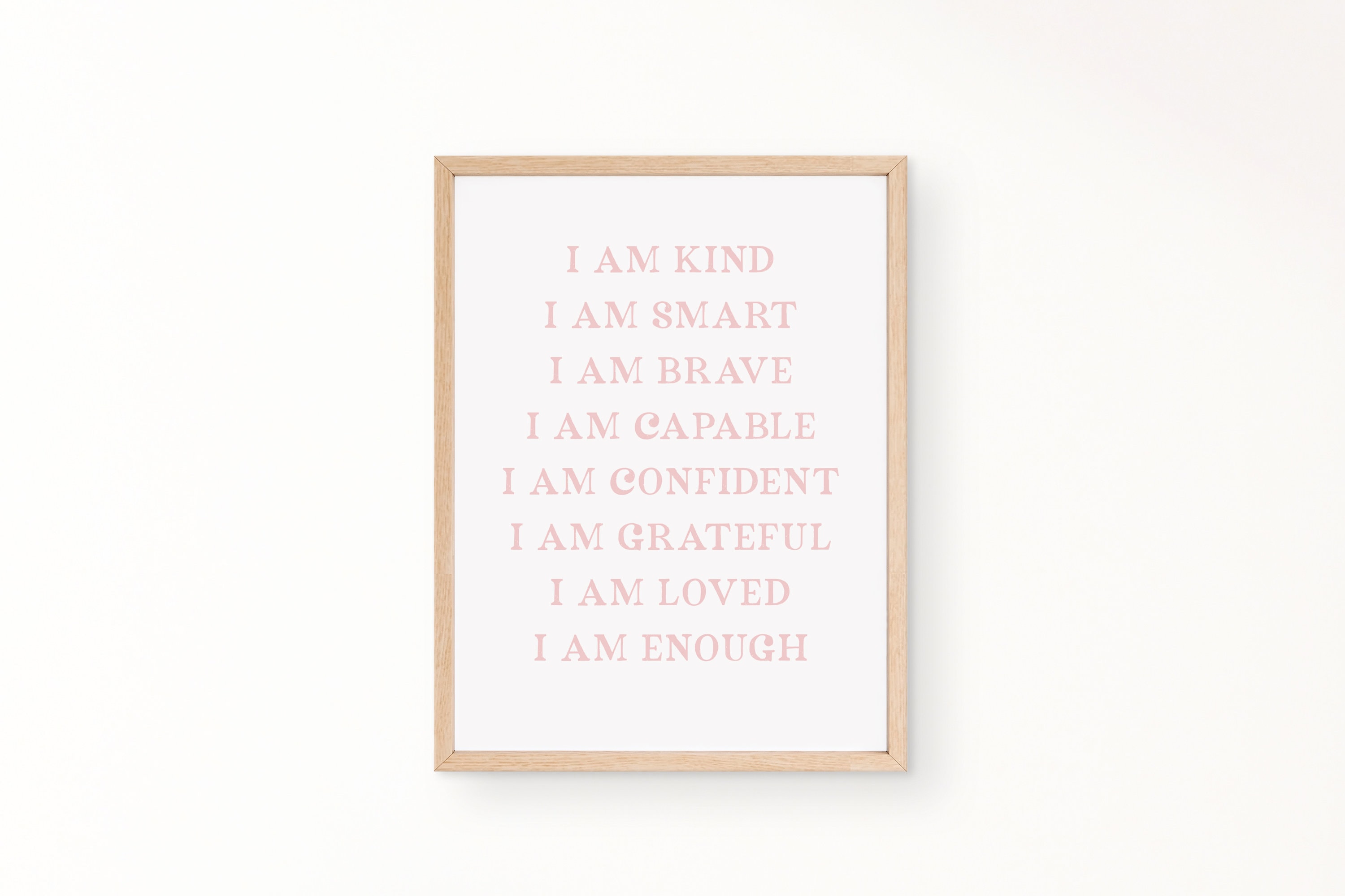 Affirmations for Kids Digital, Pink Affirmations Print, I Am Kind Smart ...