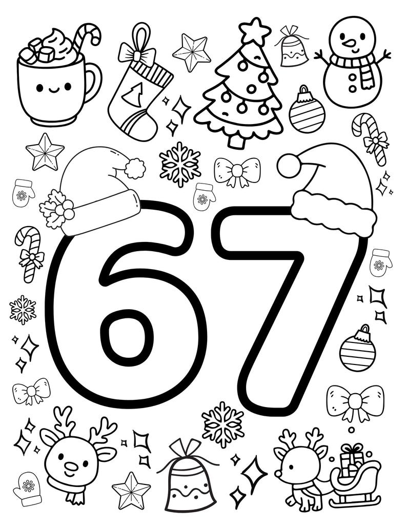 67 Christmas Coloring Page, Six Seven 6 7 Meme Coloring Sheet, Holiday ...