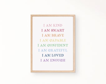 Rainbow Affirmations for Kids Digital, Neutral Affirmations Print, I Am ...