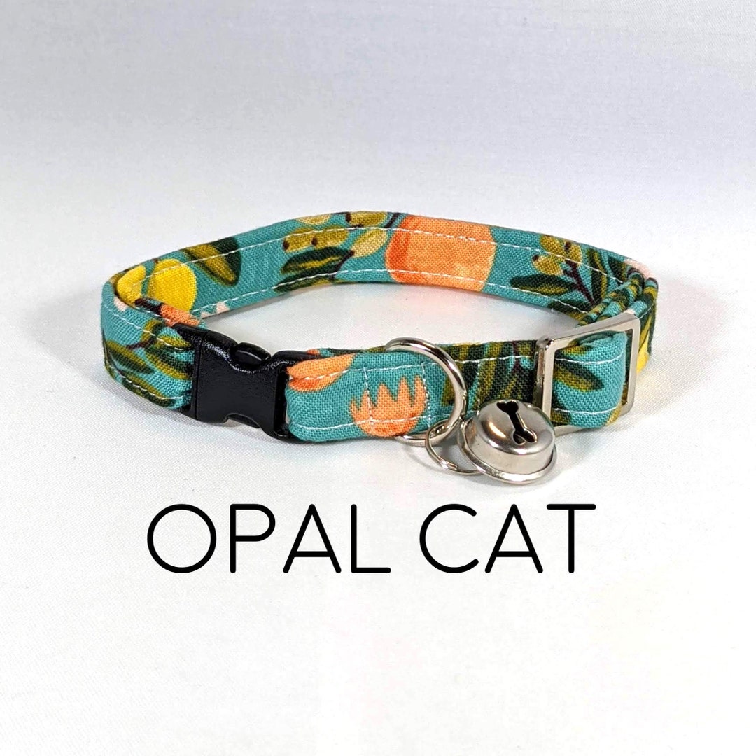 Opal Cat Collar - Blue Fruit Pet Collar, Oranges, Lemons, Floral, Teal ...