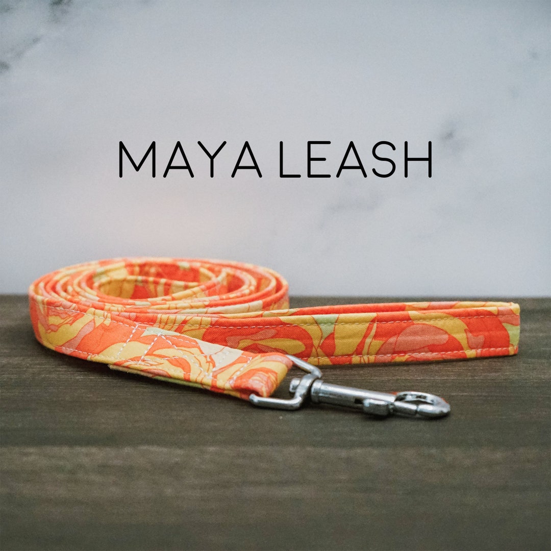 Maya Leash - Orange Yellow and Green Modern Floral Pet Lead, 6 Foot ...