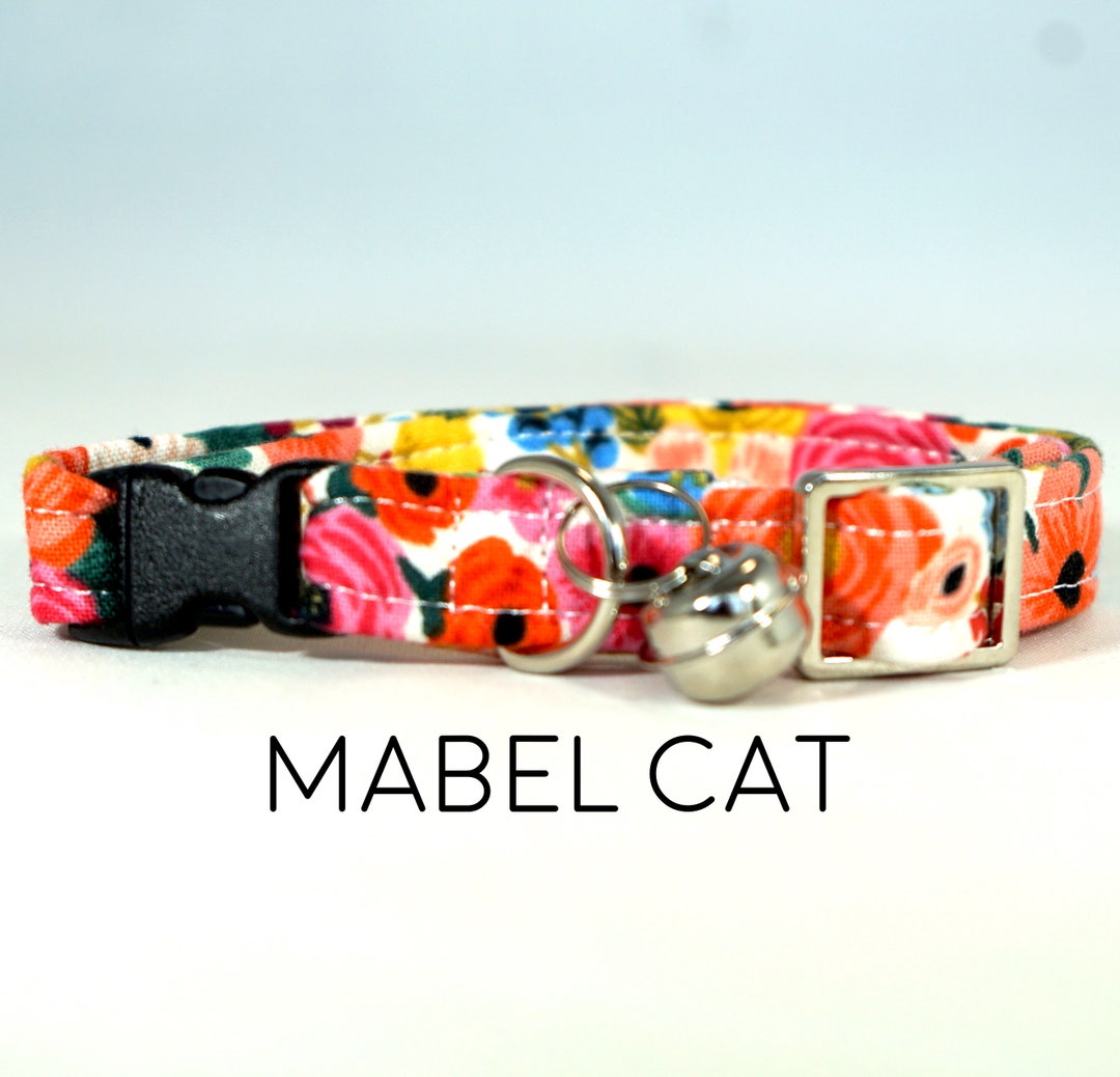 Mabel Cat Collar, Floral, Pink, Blue, Red, Gold, White, Modern, Garden ...