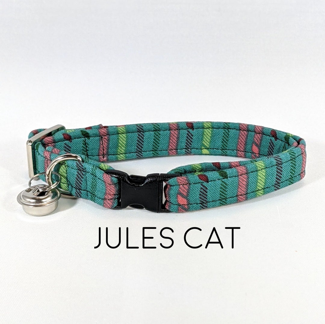 Jules Cat Collar - Teal Green Festive Stripe, Burgundy, Pink, Lime ...