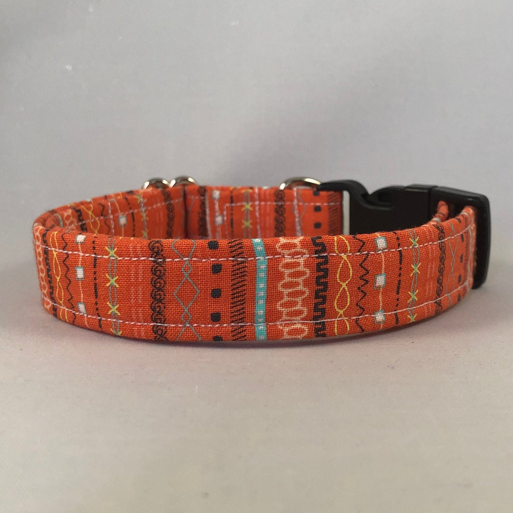 Marisol Dog Collar - Red - Orange Doodle Stripe Pet Collar, Colorful ...