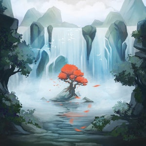 Red Tree Waterfall - Etsy