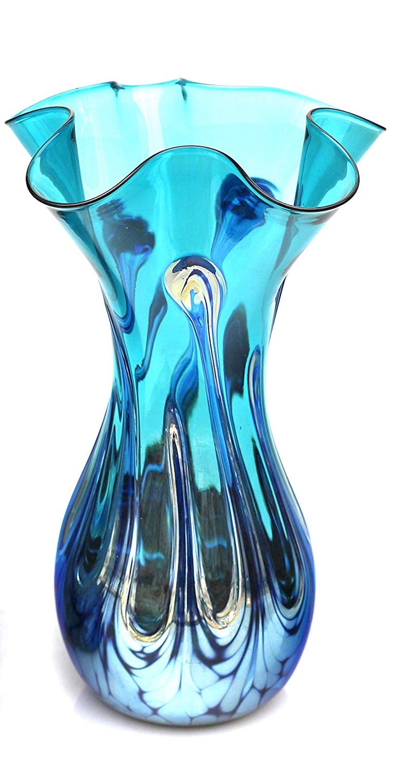 Teal Lily Pad Vase Hand Blown Glass - Etsy