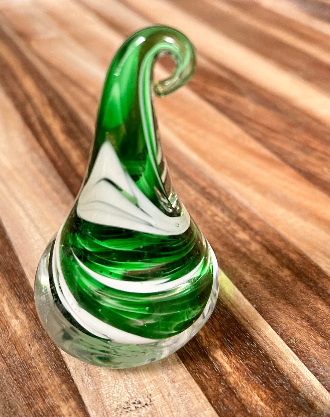 Glass Teardrop Paperweight Green & White - Etsy