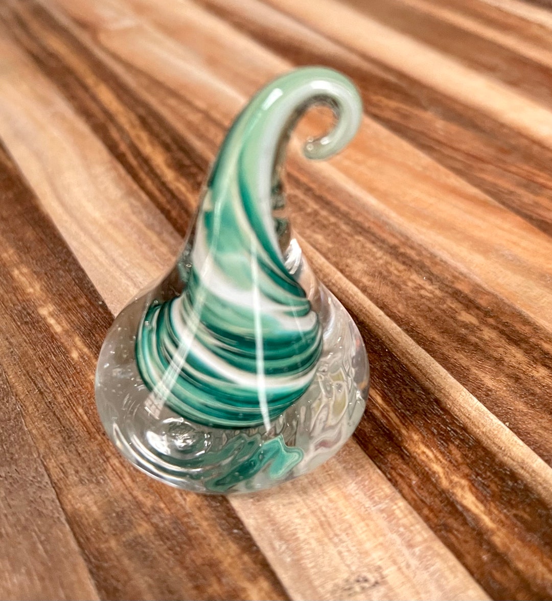 Glass Teardrop Paperweight Silver Green & White - Etsy