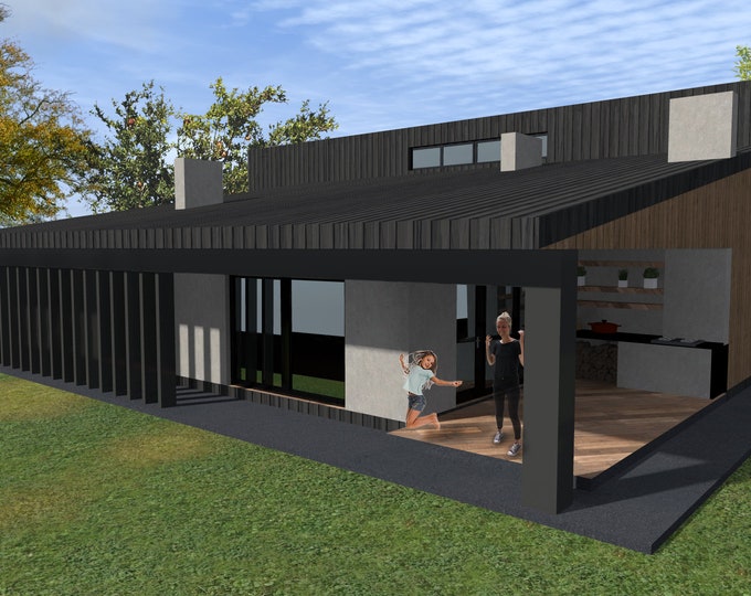 Modern House Plan Building Plans Blueprints & Material List | Etsy