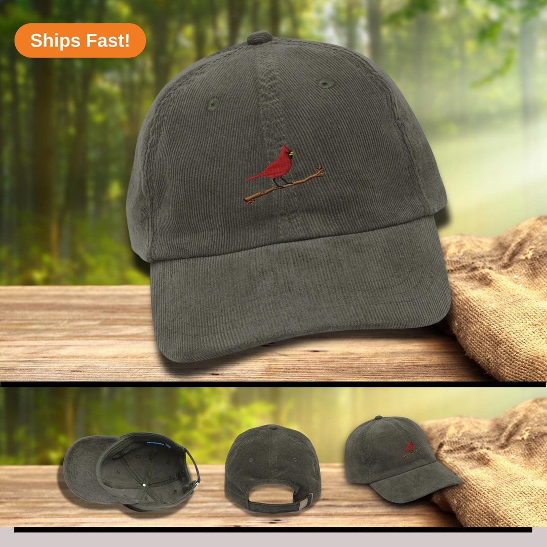 Embroidered Red Cardinal Hat Corduroy Cap Bird Hat Bird Dad Bird Mom ...