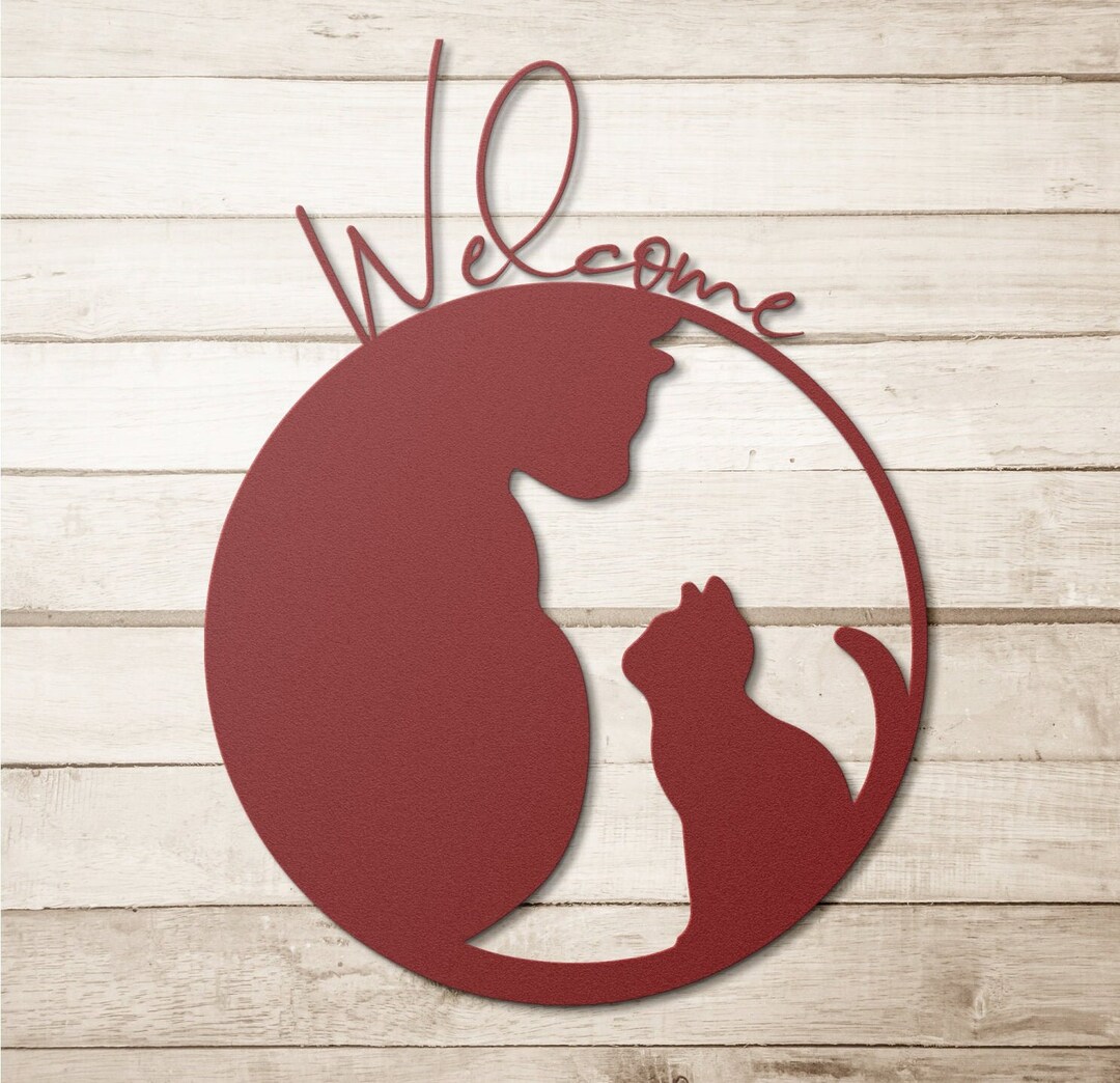 Metal Wall Art Sign Cat Welcome Sign Cat Lover Gift for Cat Mom Cat Dad ...