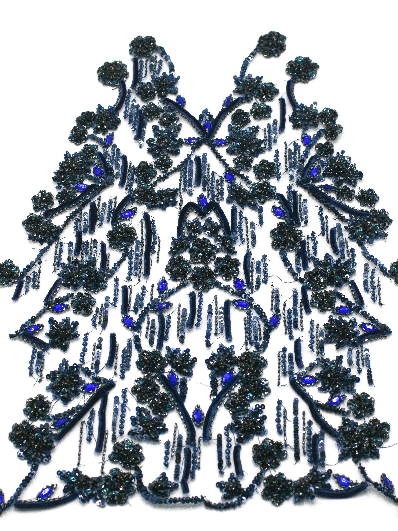 Blue Beaded Fabric With Blue Rhinestones,haute Couture Fabric,luxury ...