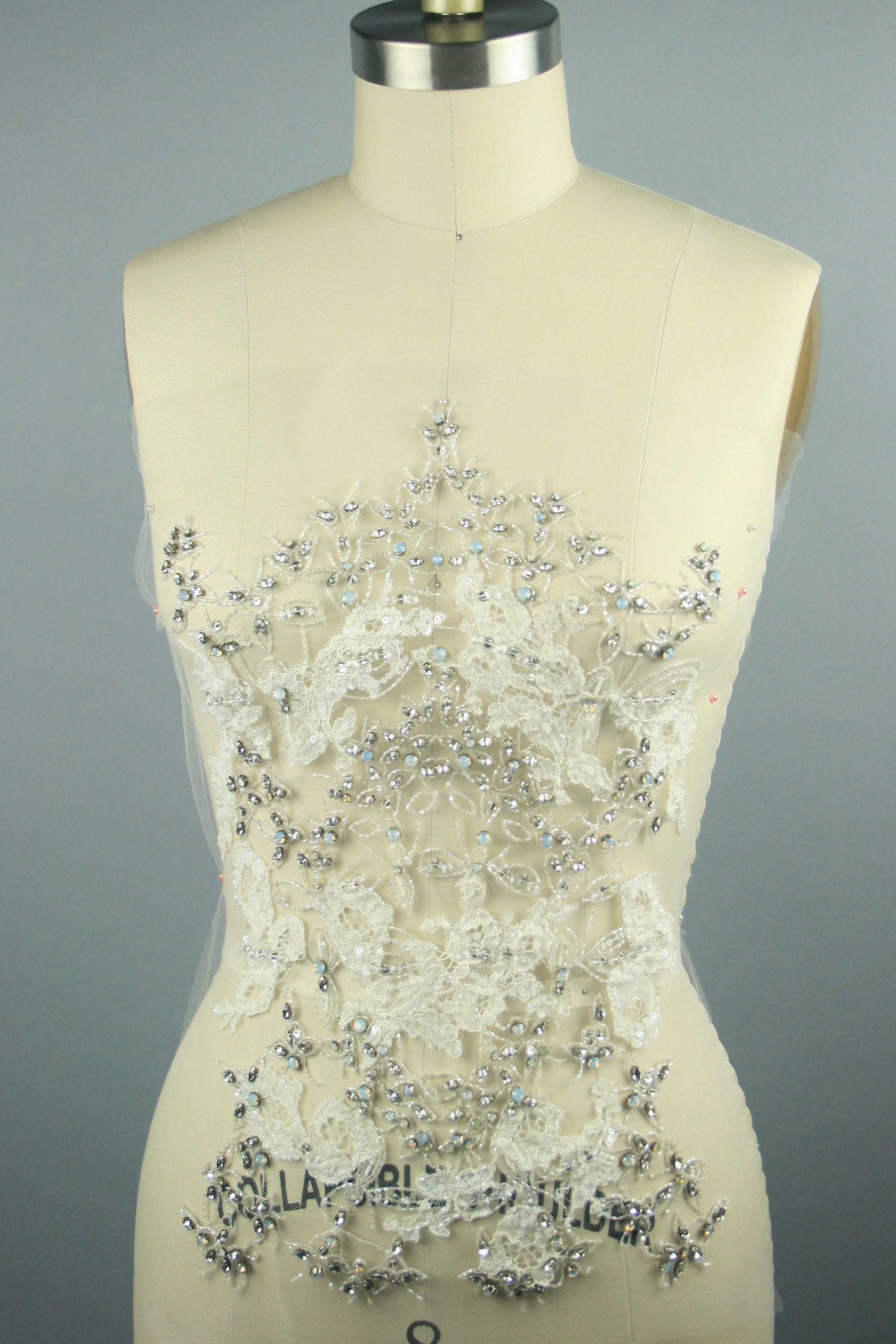 Wedding Bodice Beaded Applique Panel Used as Beaded Trim, Embroidered ...