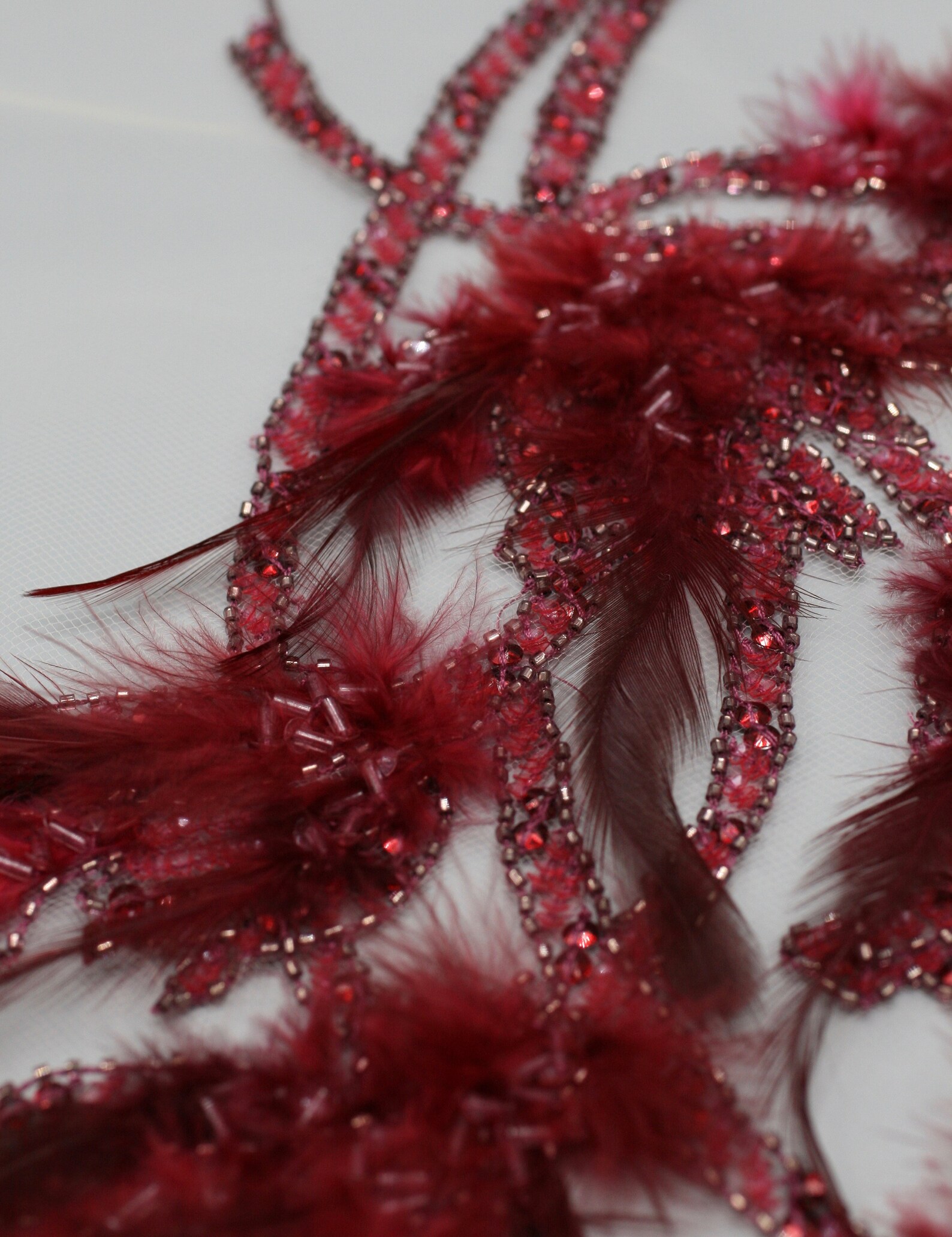 Feather & Bead Fabric red Feather Bead Embroidery Lace Fabric - Etsy