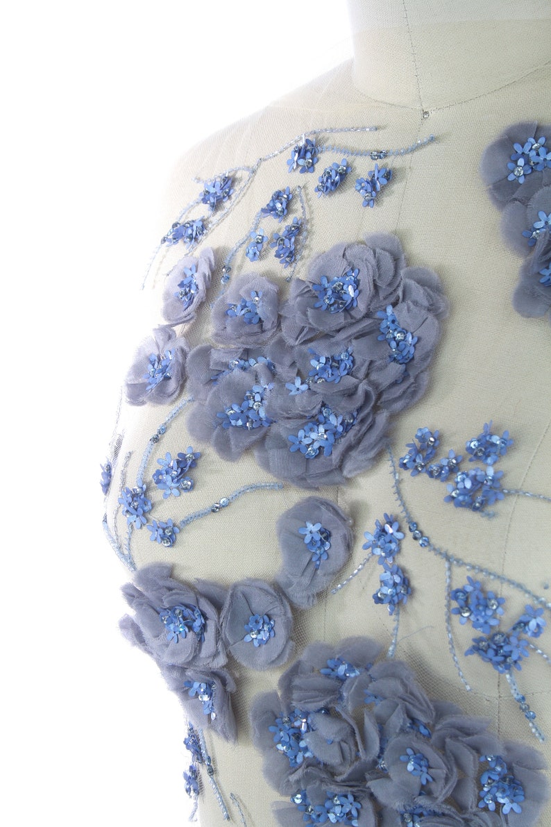 Blue Embroidered and Beaded Applique for Wedding Dress With Light ...