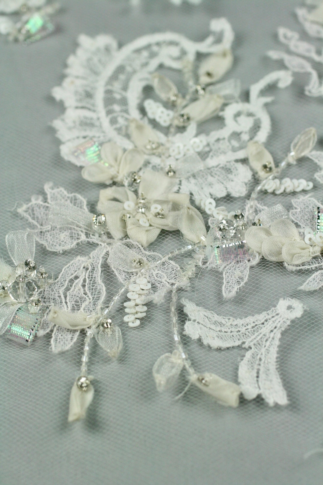 Wedding Lace Beaded Applique - Wedding Dress Applique -lace Trim - 3D ...