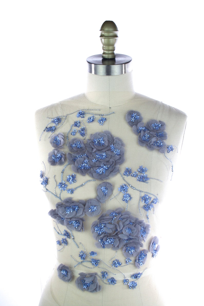 Blue Embroidered and Beaded Applique for Wedding Dress With Light ...