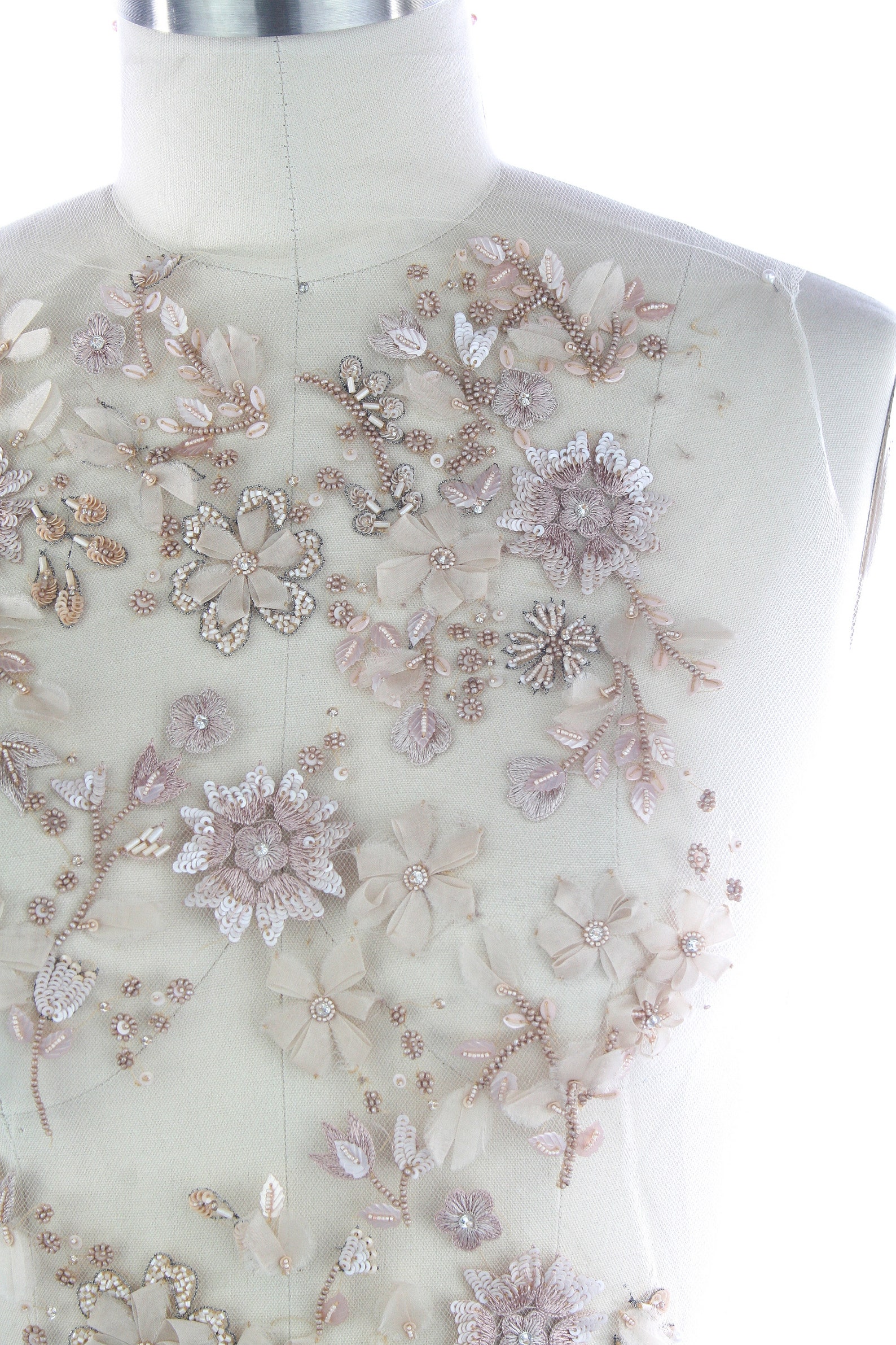 Champaigne Beige Hand Embroidered Tulle Fabricorganza - Etsy