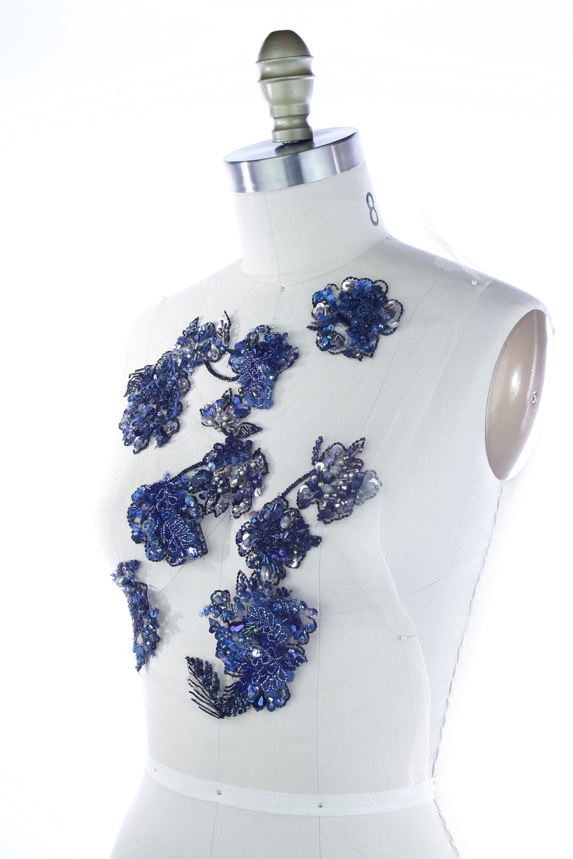 Blue Crystal Beaded Applique on Tulle With Rhinestone,haute Couture ...
