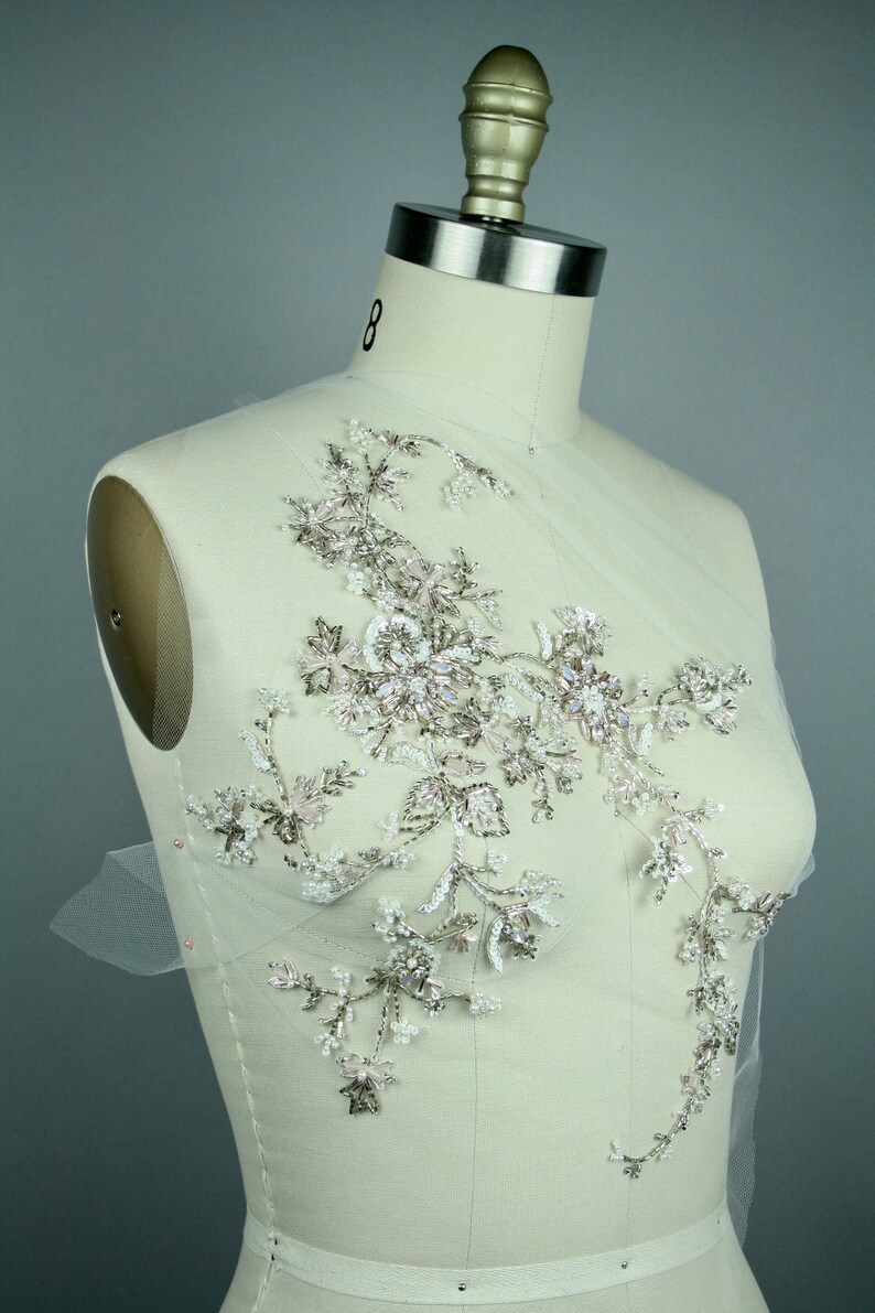 Delicate Beaded Applique, Bodice Lace Applique Panel, Chantilly Lace ...