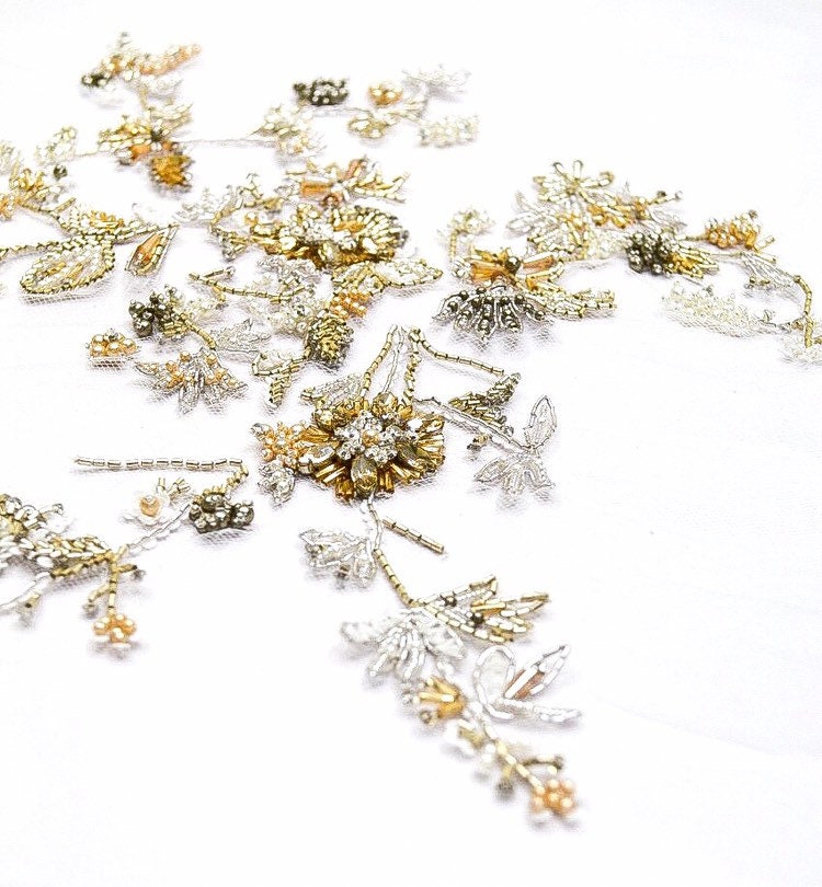 Wedding Dress Applique Beaded Trim Applique Luxury Fabric | Etsy