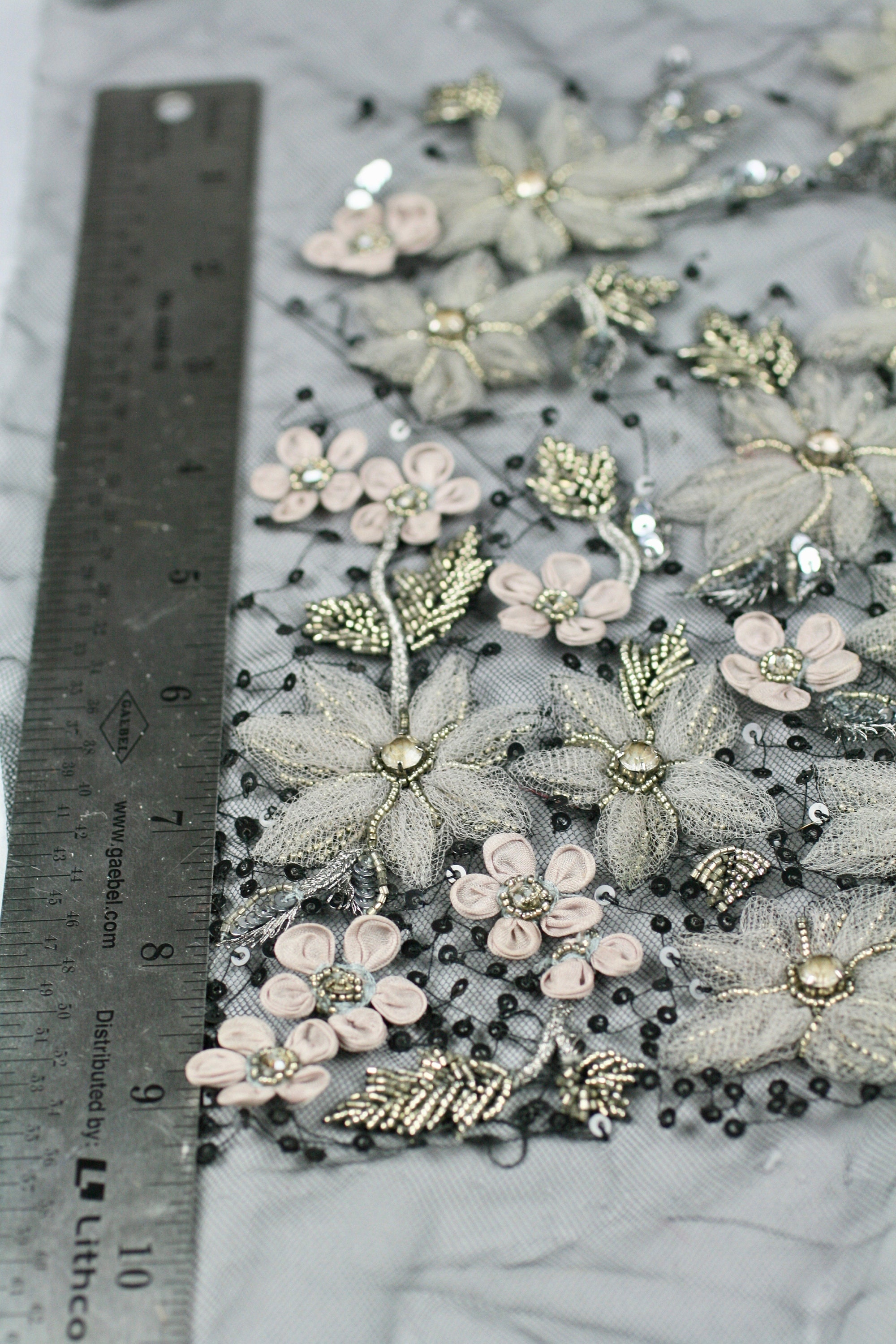 Beaded Trim Applique With Light Gray,platinum and Silver Delicate 3d ...