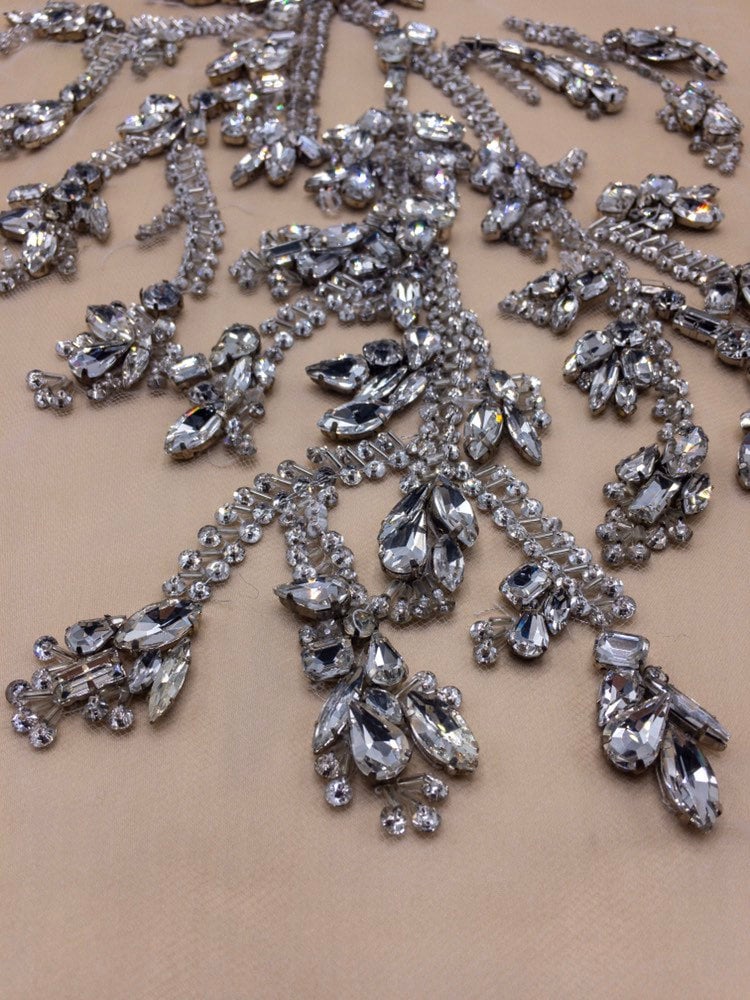 Crystal Beaded Applique Panel, Beading Panel Used as Beaded Trim ...